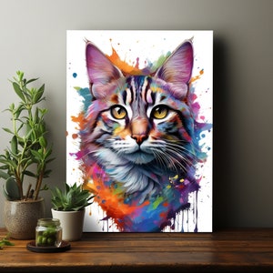 Tabby Cat Portrait Digital Print Splatter Art, Abstract Painting, Ideal for Modern Wall Decor ...