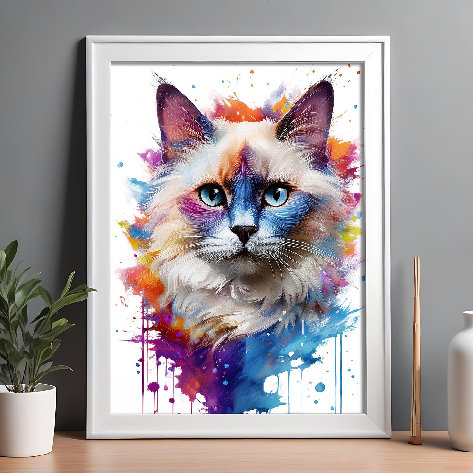Ragdoll Cat Portrait - Digital Print Abstract Painting, Splatter Art ...
