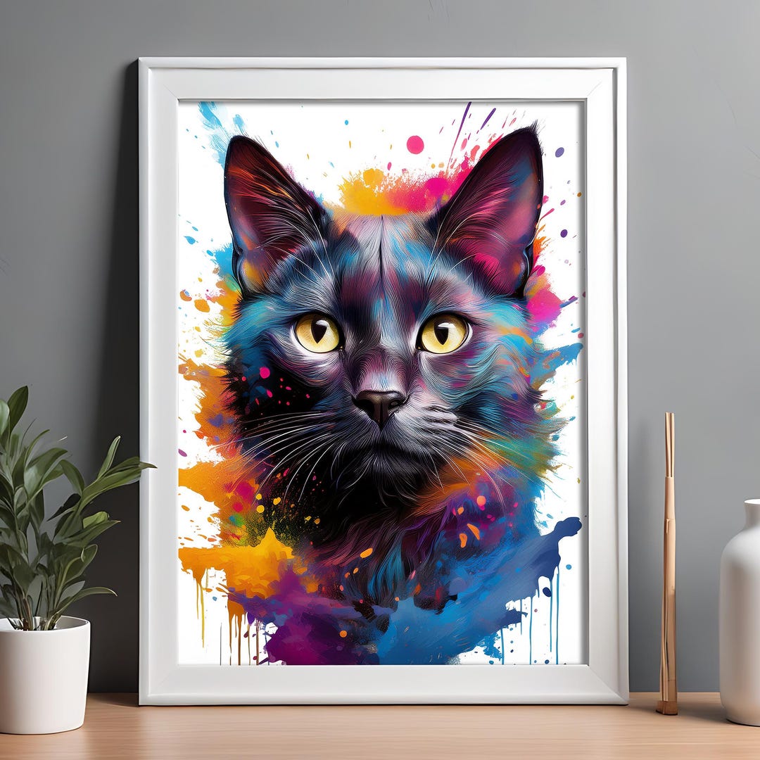 Bombay Cat Portrait - Digital Print Abstract Painting, Splatter Art ...