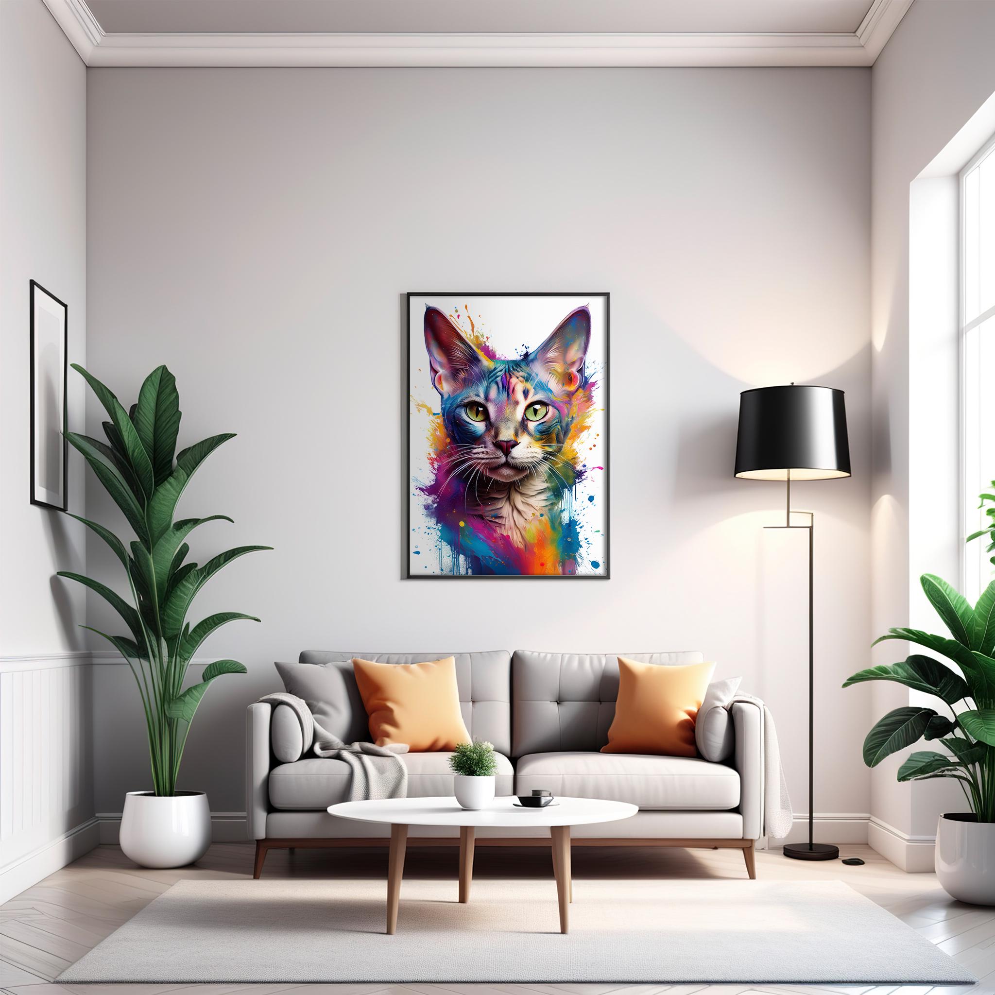 Devon Rex Cat Portrait - Digital Print Abstract Painting, Splatter Art ...
