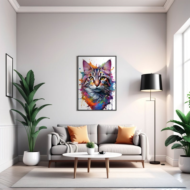 Tabby Cat Portrait Digital Print Splatter Art, Abstract Painting, Ideal for Modern Wall Decor ...