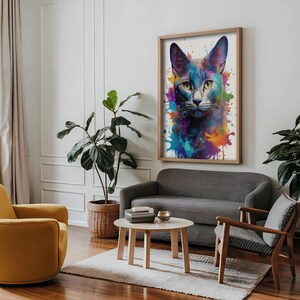 Korat Cat Portrait - Digital Print Abstract Painting, Splatter Art, Ideal for Modern Wall Decor ...