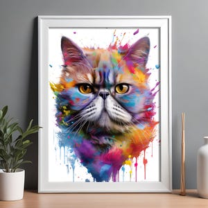 Exotic Shorthair Cat Portrait - Digital Print Abstract Painting, Splatter Art, Ideal for Modern ...