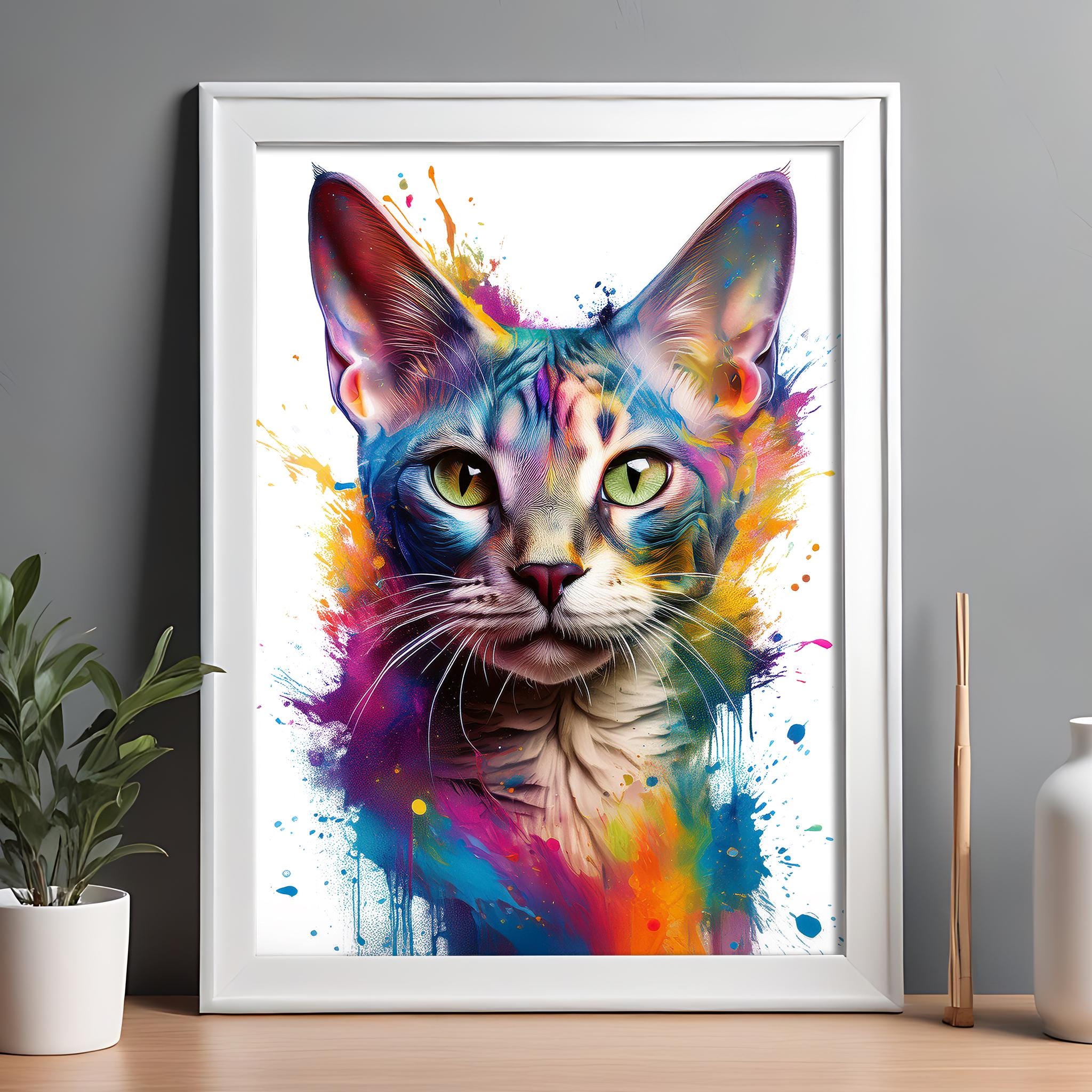 Devon Rex Cat Portrait - Digital Print Abstract Painting, Splatter Art ...