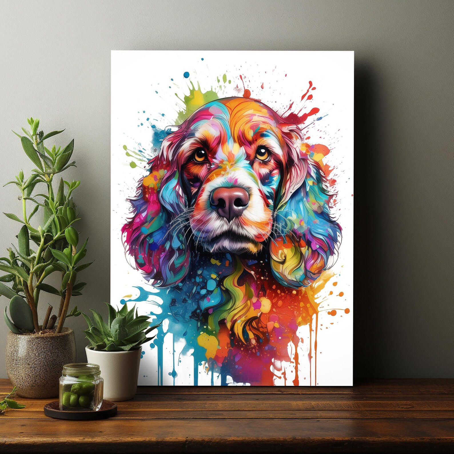 Cocker Spaniel Dog Portrait - Digital Print Abstract Painting, Splatter ...