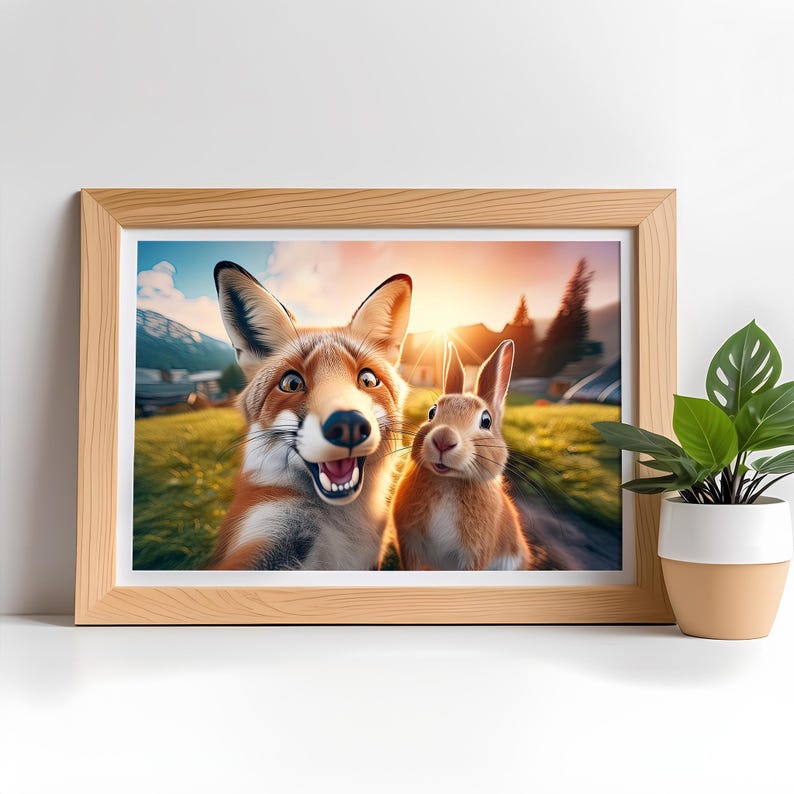 Funny Fox and Rabbit Selfie Home Wall Art Decor - Unique Poster Wall ...