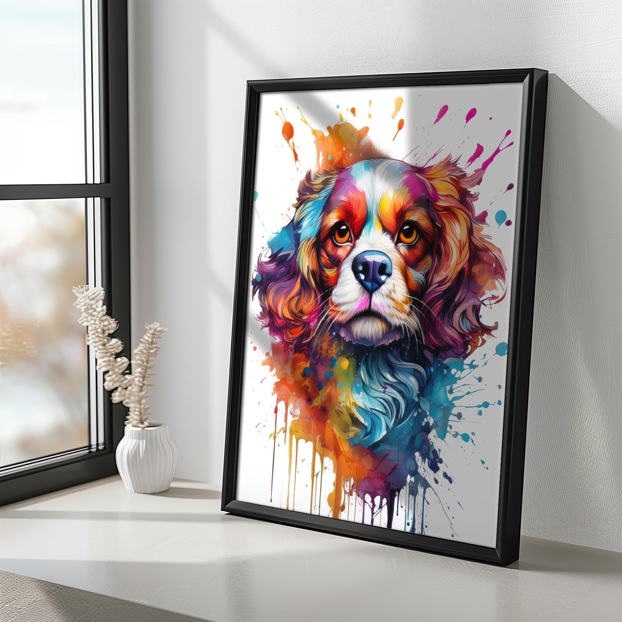 Cavalier King Charles Spaniel Dog Portrait - Digital Print Abstract ...