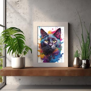 Bombay Cat Portrait - Digital Print Abstract Painting, Splatter Art, Ideal for Modern Wall Decor ...