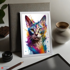 Devon Rex Cat Portrait Digital Print Splatter Art, Abstract Painting, Ideal for Modern Wall ...