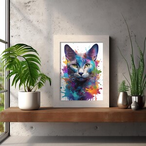 Korat Cat Portrait - Digital Print Abstract Painting, Splatter Art, Ideal for Modern Wall Decor ...