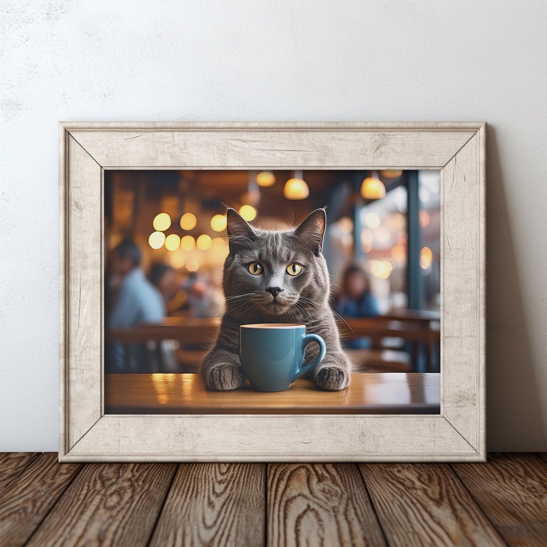 Russian Blue Cat Coffee Art - Cozy Home Décor, Cat Lover Gift, Instant ...