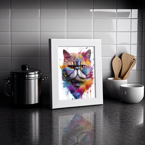 Exotic Shorthair Cat Portrait - Digital Print Abstract Painting, Splatter Art, Ideal for Modern ...