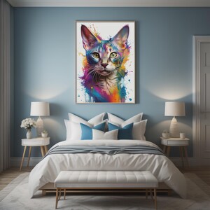 Devon Rex Cat Portrait - Digital Print Abstract Painting, Splatter Art ...