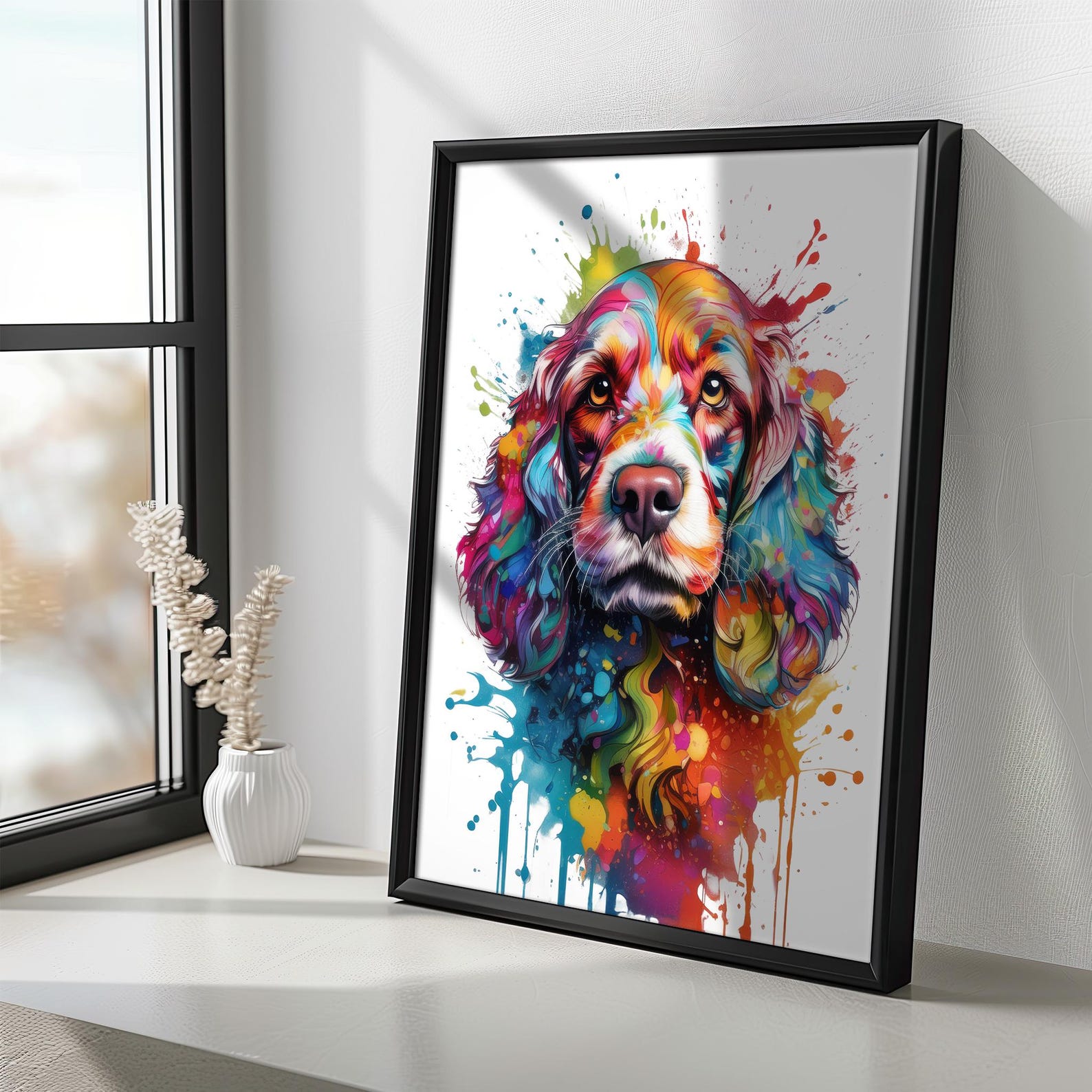 Cocker Spaniel Dog Portrait - Digital Print Abstract Painting, Splatter ...