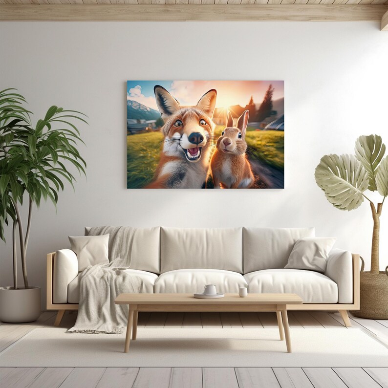 Funny Fox and Rabbit Selfie Home Wall Art Decor - Unique Poster Wall ...