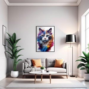 Ragamuffin Cat Portrait - Digital Print Abstract Painting, Splatter Art, Ideal for Modern Wall ...