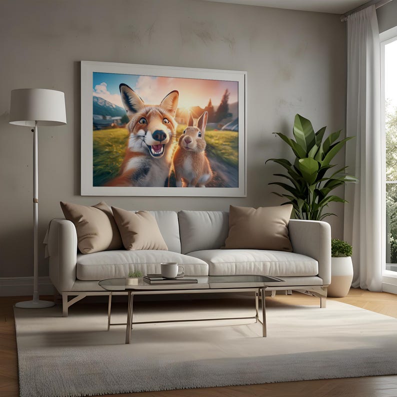 Funny Fox and Rabbit Selfie Home Wall Art Decor - Unique Poster Wall ...
