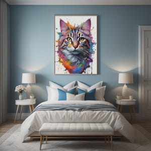 Tabby Cat Portrait - Digital Print Abstract Painting, Splatter Art, Ideal for Modern Wall Decor ...