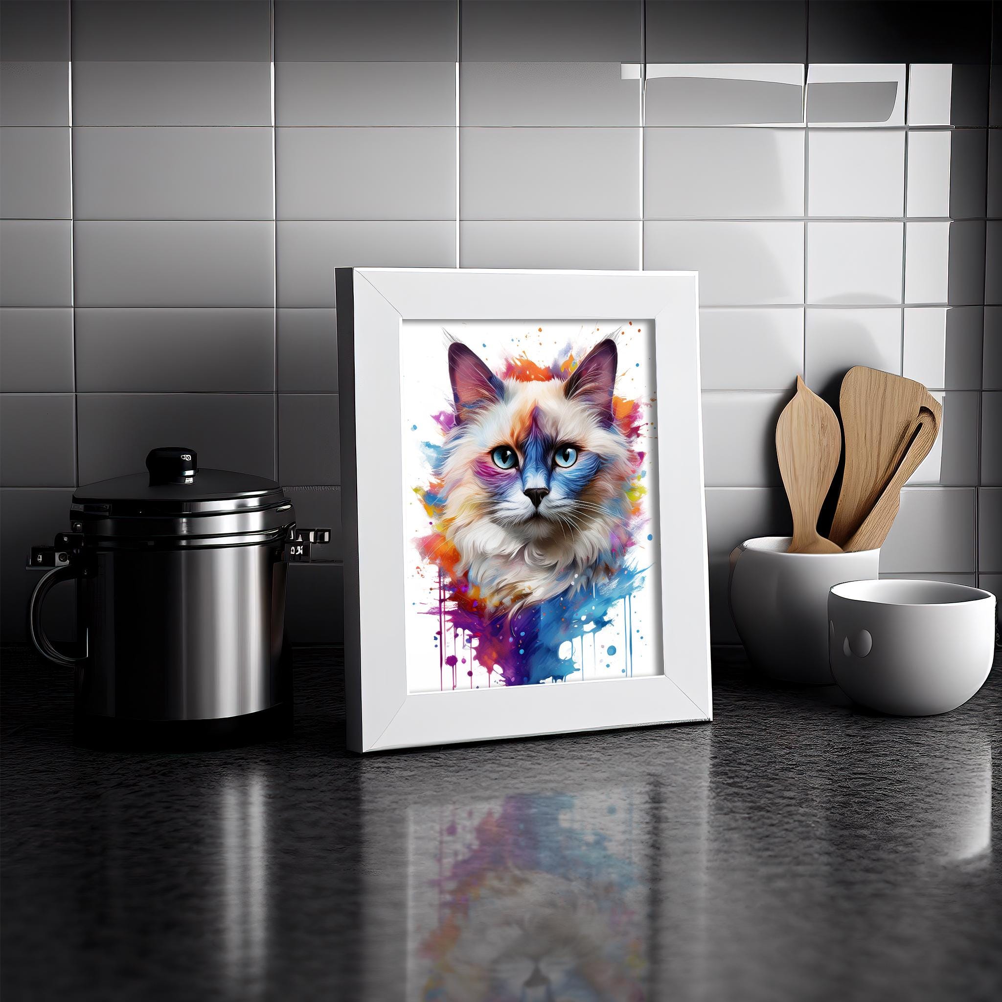Ragdoll Cat Portrait - Digital Print Abstract Painting, Splatter Art ...