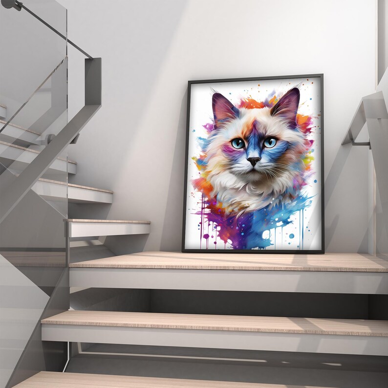 Ragdoll Cat Portrait - Digital Print Abstract Painting, Splatter Art ...