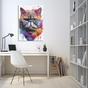 Exotic Shorthair Cat Portrait - Digital Print Abstract Painting, Splatter Art, Ideal for Modern ...