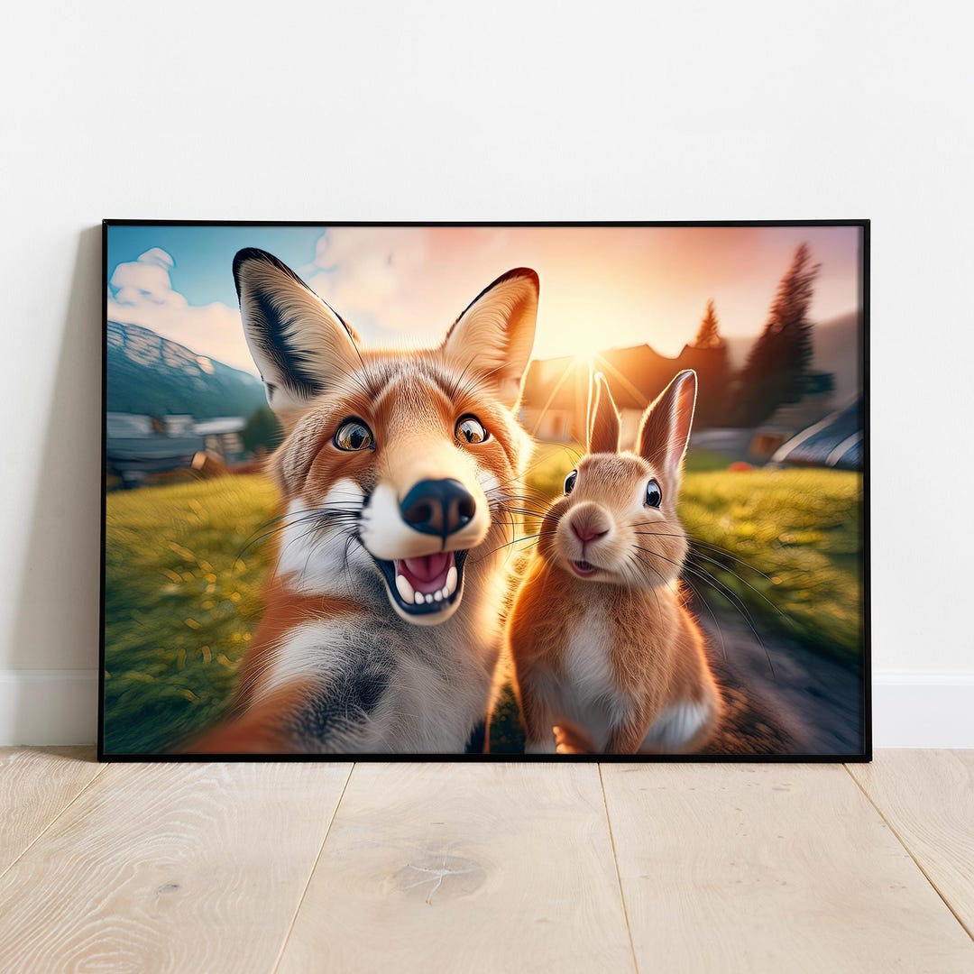 Funny Fox and Rabbit Selfie Home Wall Art Decor - Unique Poster Wall ...
