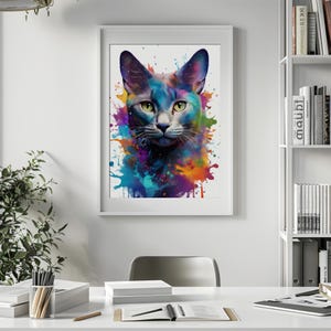 Korat Cat Portrait - Digital Print Abstract Painting, Splatter Art, Ideal for Modern Wall Decor ...