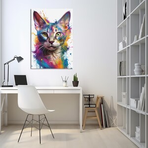 Devon Rex Cat Portrait - Digital Print Abstract Painting, Splatter Art, Ideal for Modern Wall ...