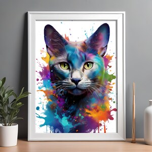 Korat Cat Portrait - Digital Print Abstract Painting, Splatter Art, Ideal for Modern Wall Decor ...