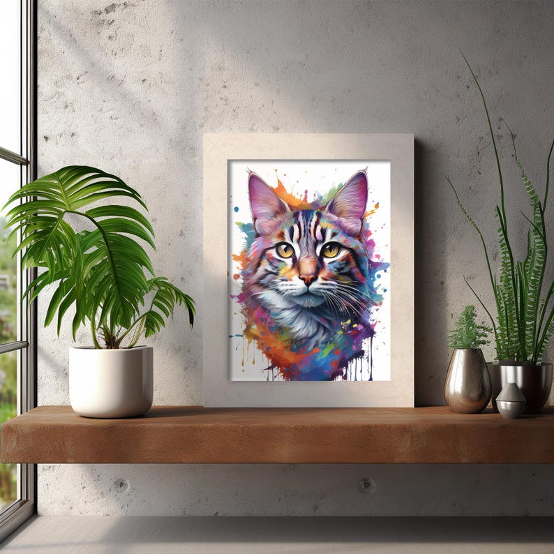 Tabby Cat Portrait - Digital Print Abstract Painting, Splatter Art ...