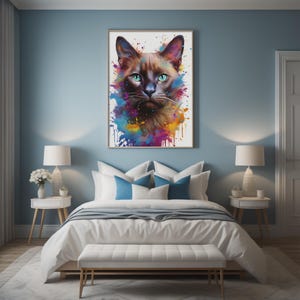 Burmese Cat Portrait - Digital Print Abstract Painting, Splatter Art, Ideal for Modern Wall ...