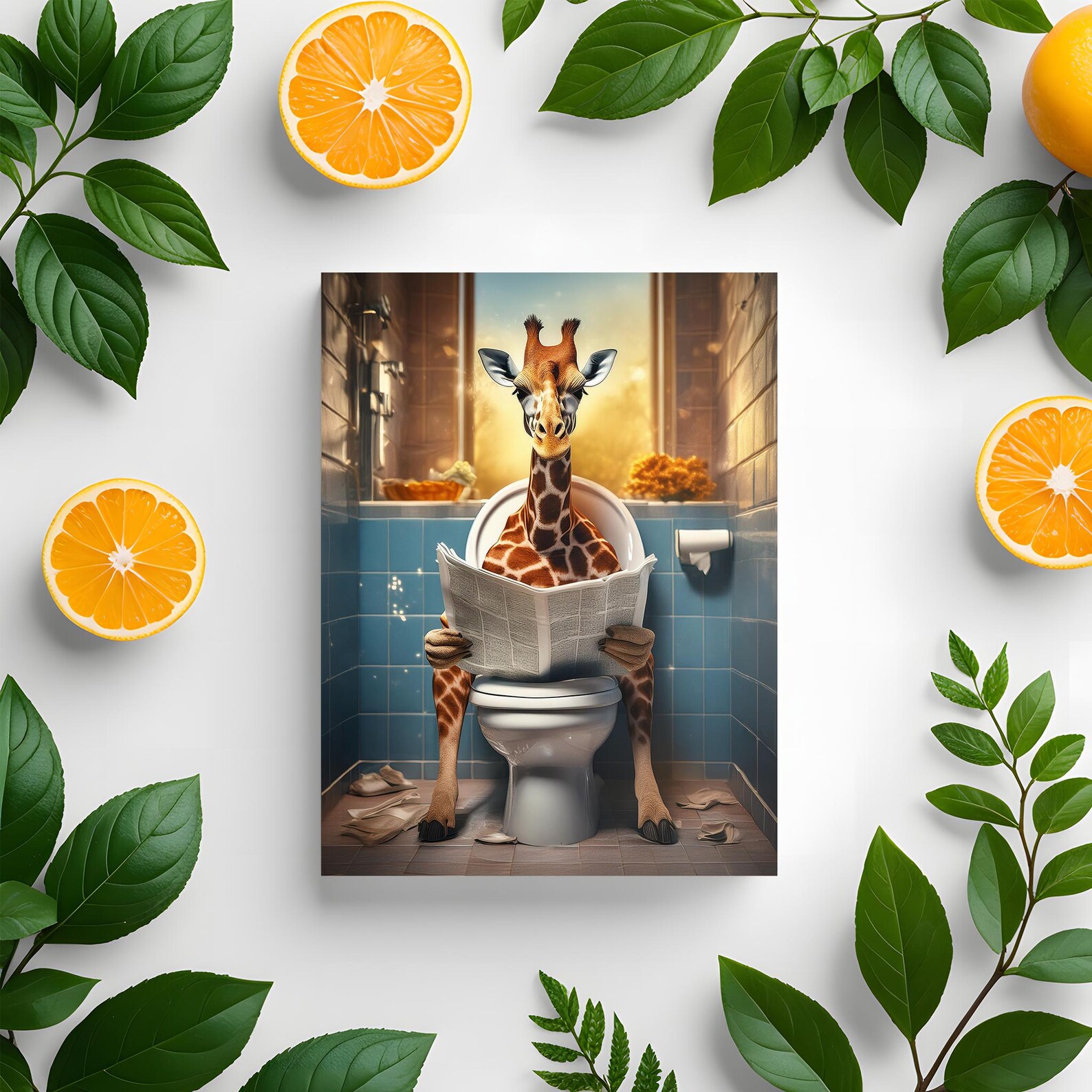 Giraffe Bathroom Wall Art, Funny Bathroom Art Printable Decor, Restroom ...