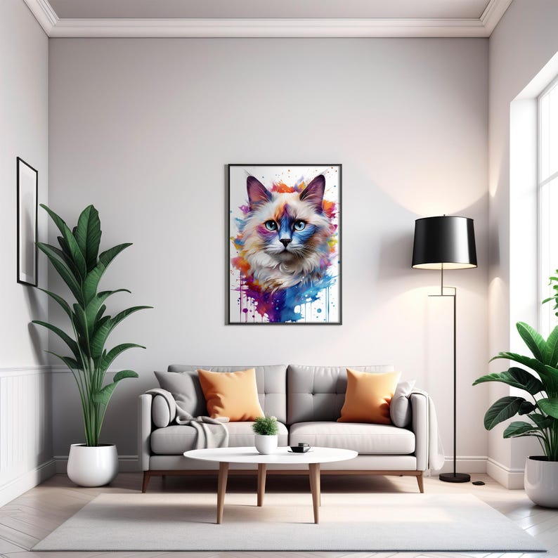 Ragdoll Cat Portrait - Digital Print Abstract Painting, Splatter Art ...