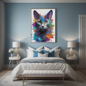 Korat Cat Portrait - Digital Print Abstract Painting, Splatter Art, Ideal for Modern Wall Decor ...