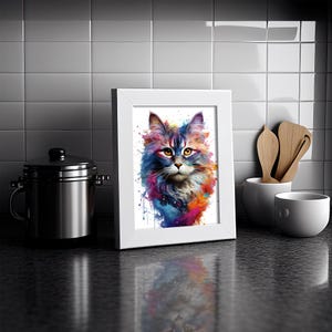 Siberian Cat Portrait - Digital Print Abstract Painting, Splatter Art, Ideal for Modern Wall ...