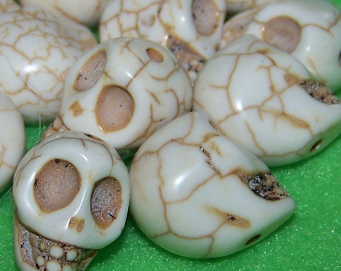 20 White Crackle Skull Beads: Composite Turquoise Stone (9.5mm X 12mm ...