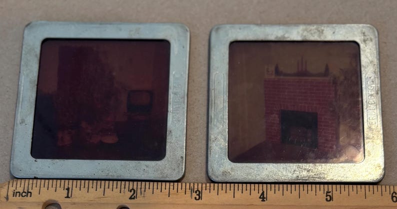 2 Vintage Metal Frame Glass Slides: 1950s Christmas Scene - Etsy