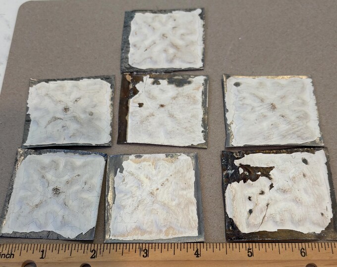 7 Vintage Victorian Ceiling Tiles, Tin, Painted Relief Metal, Crafts ...