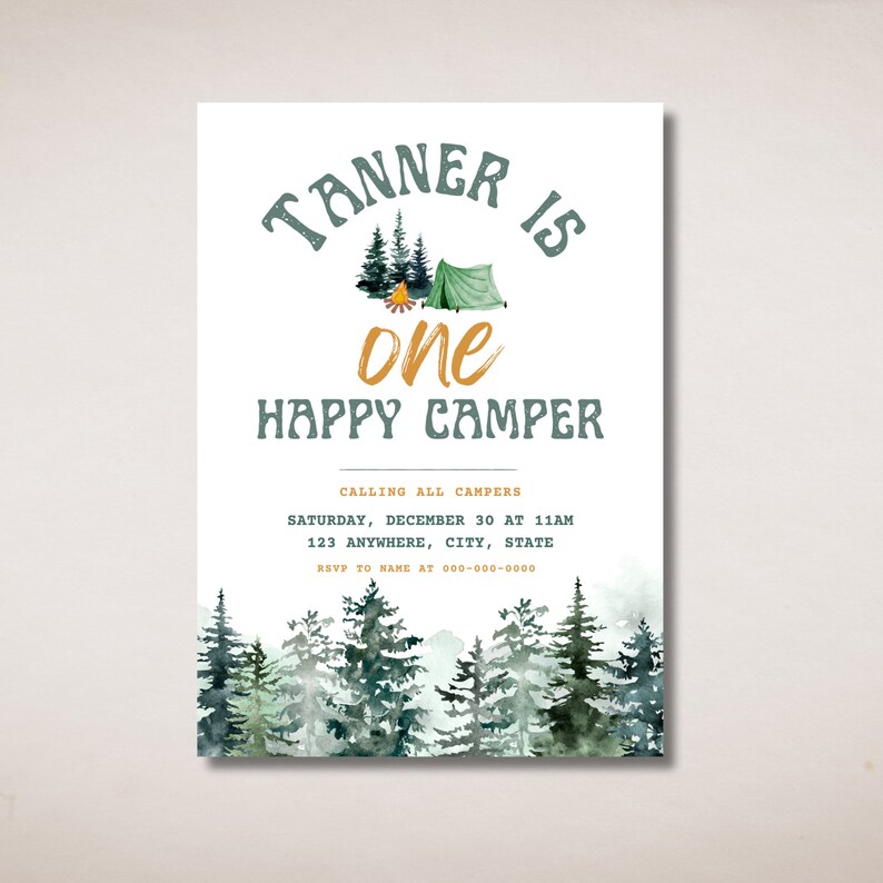 One Happy Camper Birthday Invitation Template | 1st Birthday | One Year ...