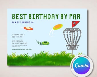 DISC GOLF BIRTHDAY | Frisbee Golf | Park | Kids | Canva | Printable ...
