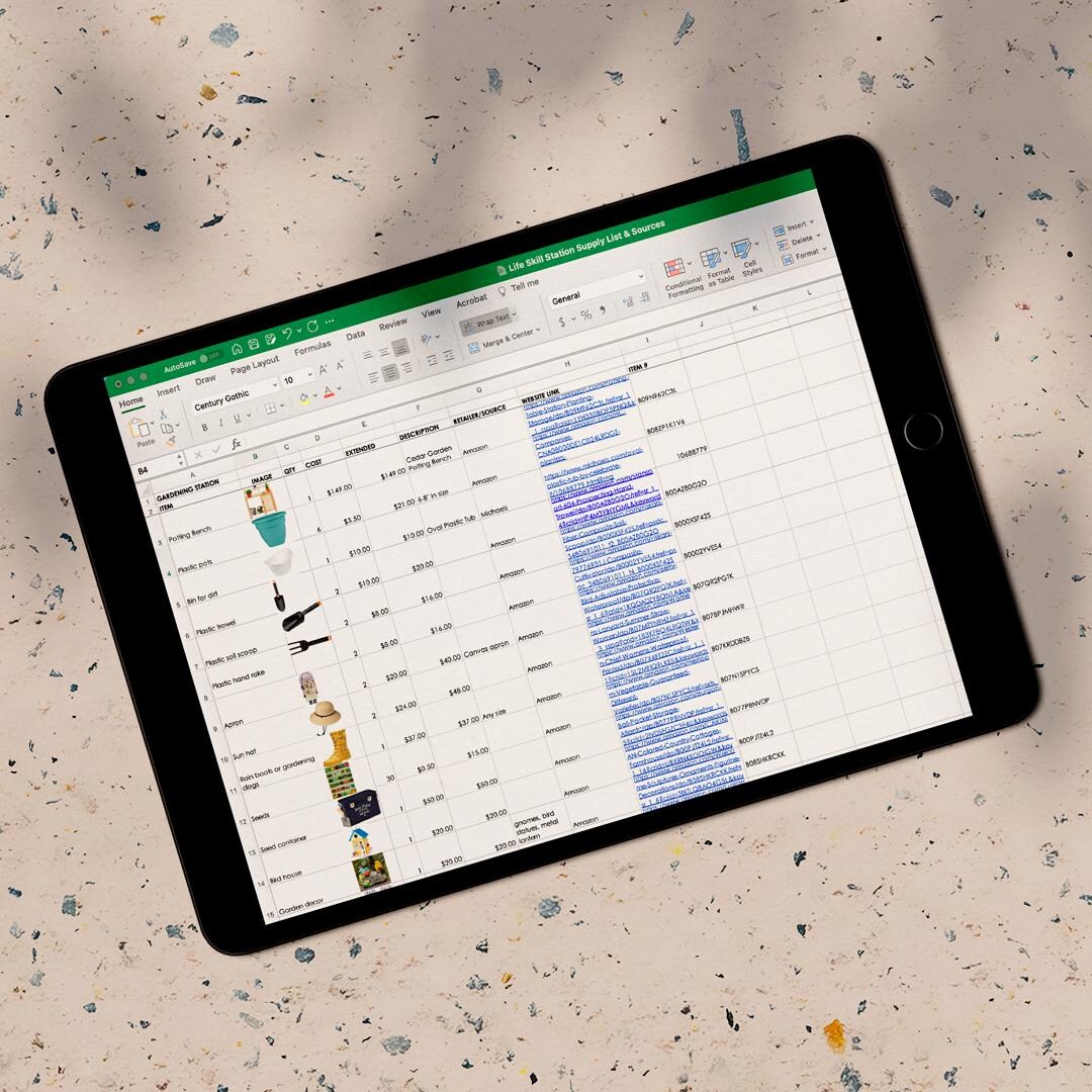 Editable Life Skill Station Supply List Spreadsheet for Senior Living ...