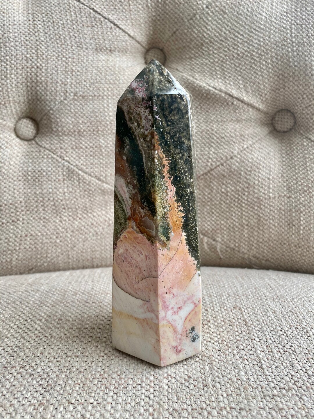 Large Obicular Jasper Crystal Tower/obelisk/ Jasper Palm Stone/healing ...