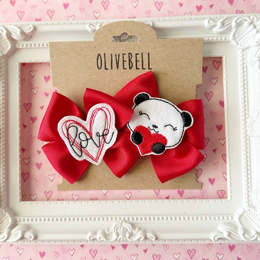 Set Valentine Love Panda Bows Pigtail Clips - Etsy