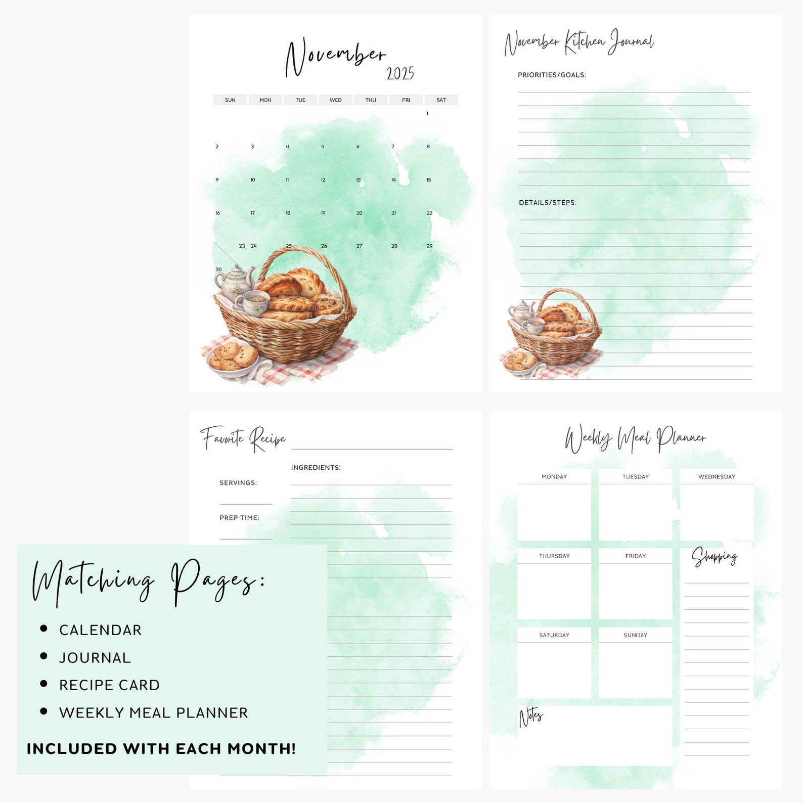 2025 Kitchen Homemaker Calendar and Journal, Digital, Editable, Instant ...