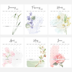 2025 Editable Printable Flower Calendar, Instant Download, Fillable - Etsy