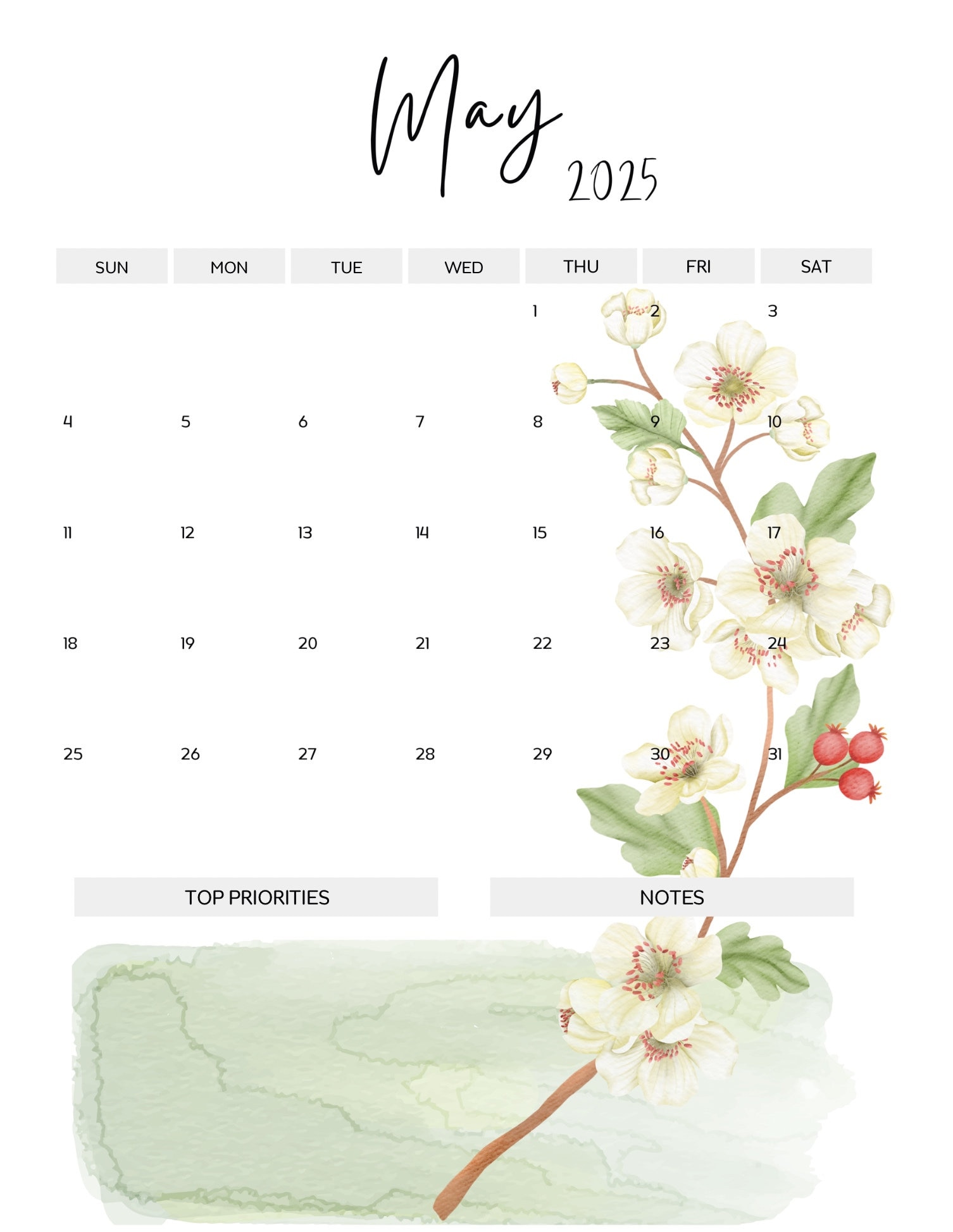 2025 Editable Printable Flower Calendar, Instant Download, Fillable - Etsy