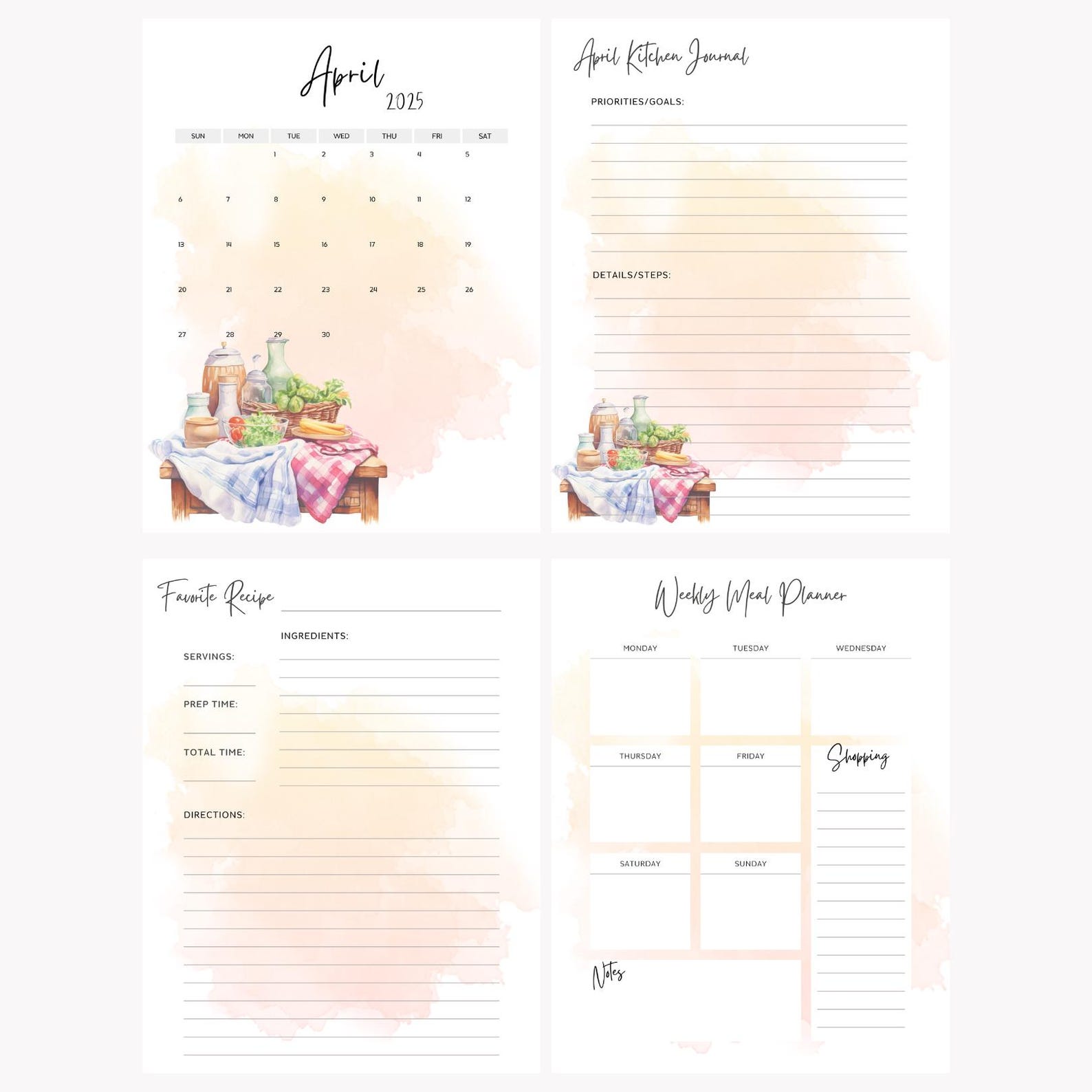2025 Kitchen Homemaker Calendar and Journal, Digital, Editable, Instant ...