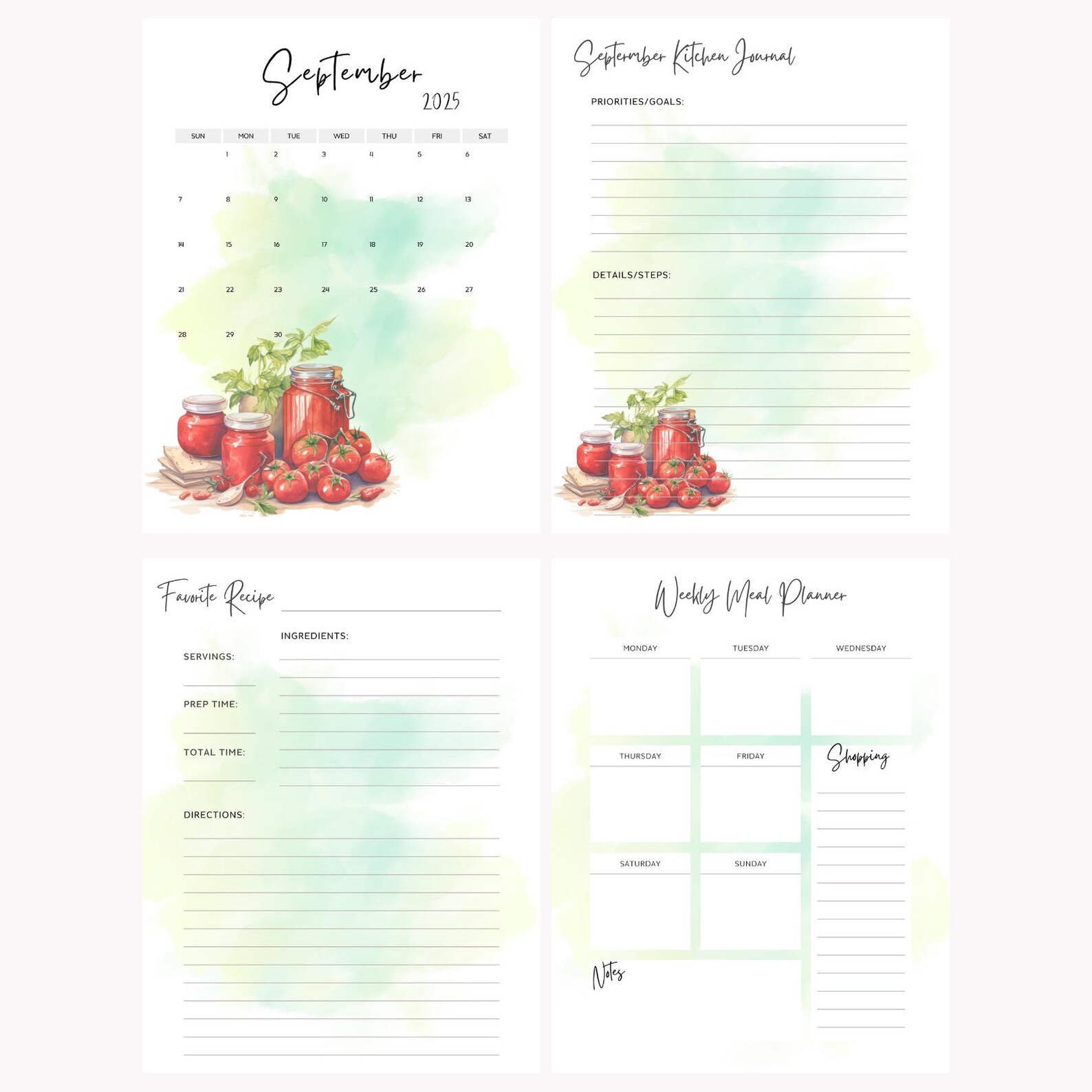 2025 Kitchen Homemaker Calendar and Journal, Digital, Editable, Instant ...