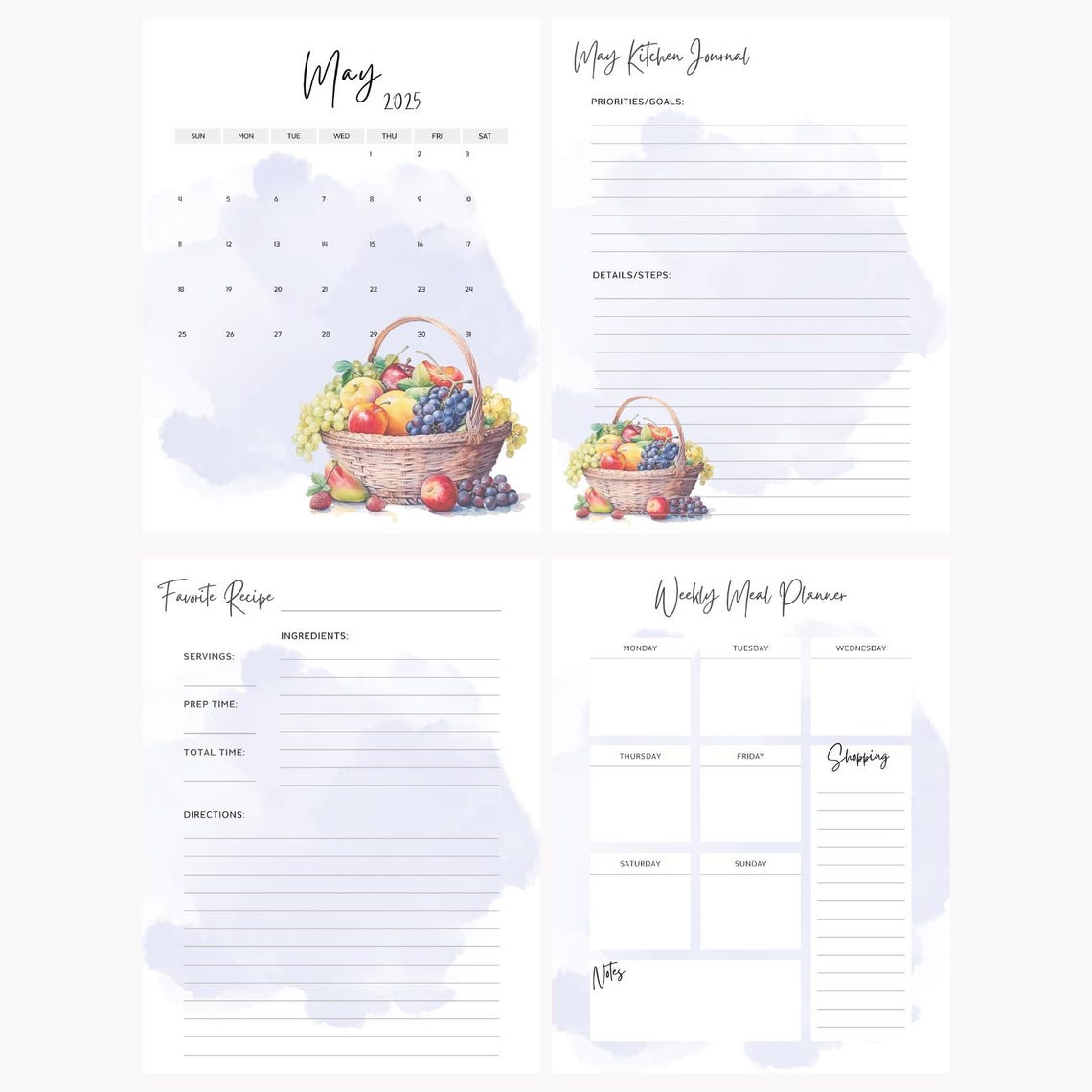 2025 Kitchen Homemaker Calendar and Journal, Digital, Editable, Instant ...