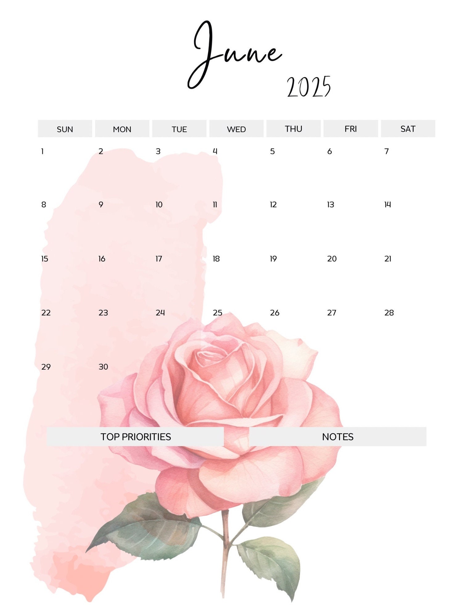 2025 Editable Printable Flower Calendar, Instant Download, Fillable - Etsy